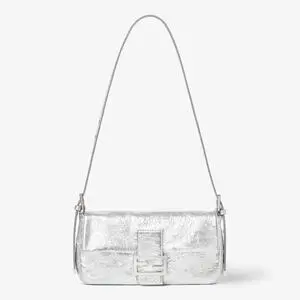 Fendi Baguette® 26424 Crackled Silver Leather Bag